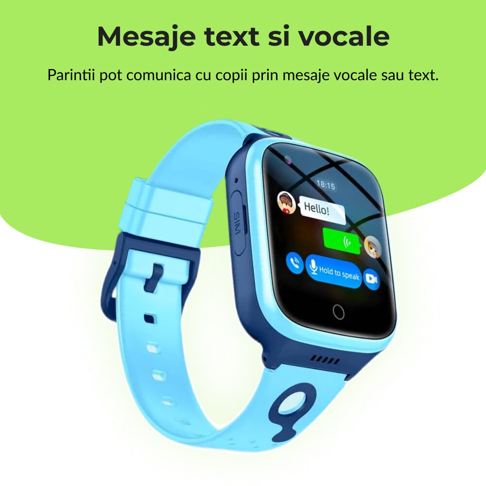 Ceas smartwatch copii, 1.4 inch, 4G, nanoSIM, localizare GPS+ WIFI+LBS ...