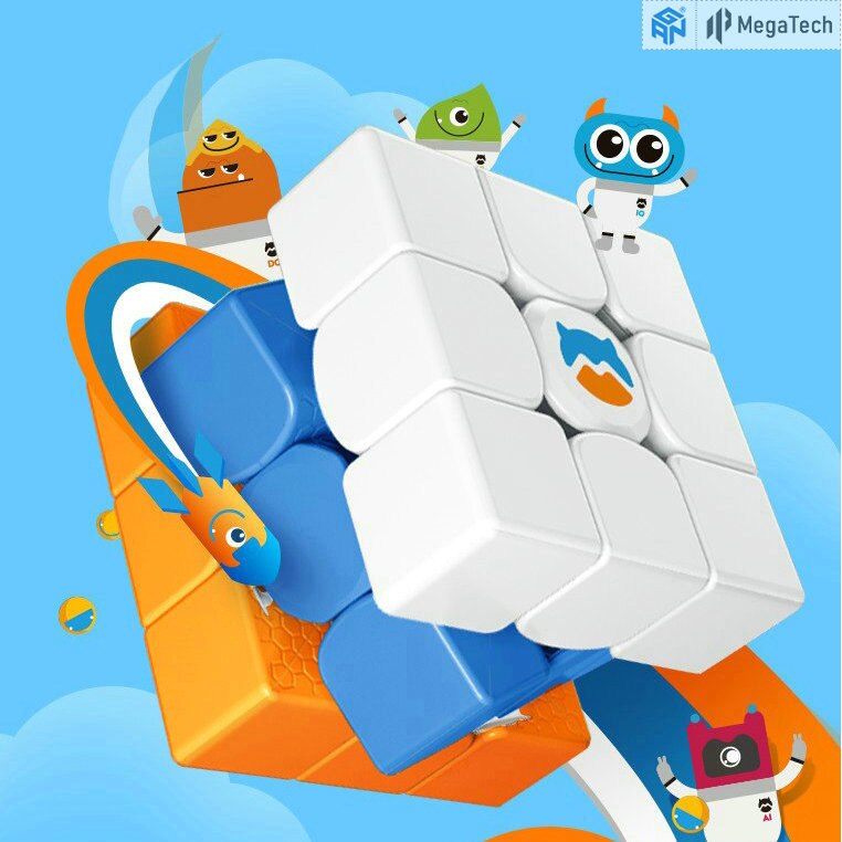 Cub Rubik Magic Cube GAN Monster Go, MG3 Rainbow, 3x3, Alb albastru ...