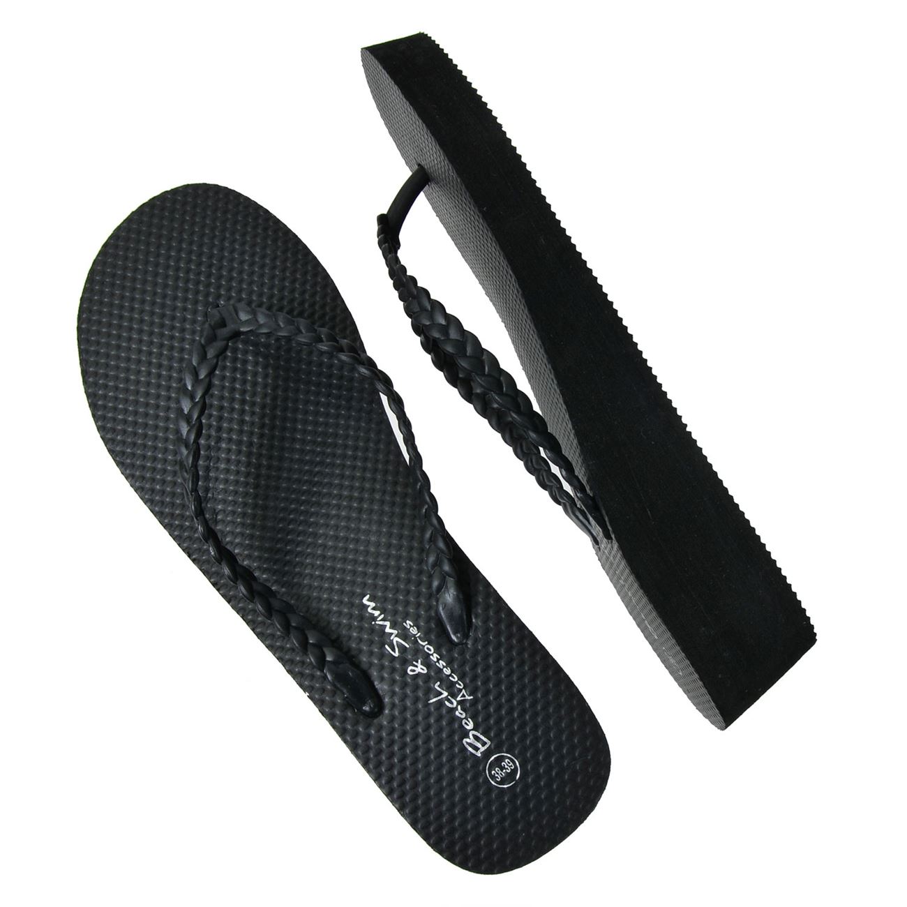 Slapi pentru femei Shopiens®, cu toc de 3.5 cm, negri cu curelusa ...
