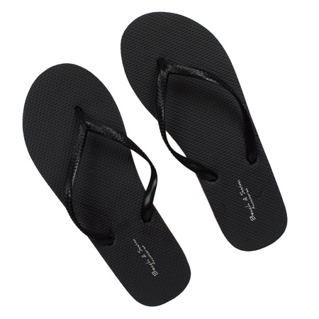 Slapi pentru femei Shopiens®, negri cu talpa reliefata si curelusa ...