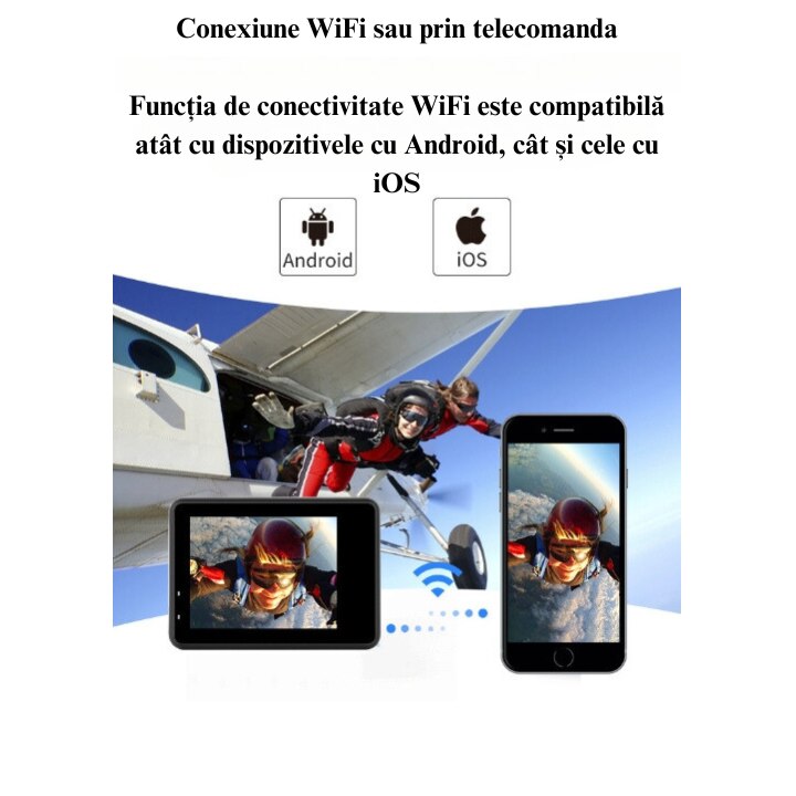 Camera de actiune, 4K 60FPS, fotografiere 24MP, 2 ecrane, functie de ...