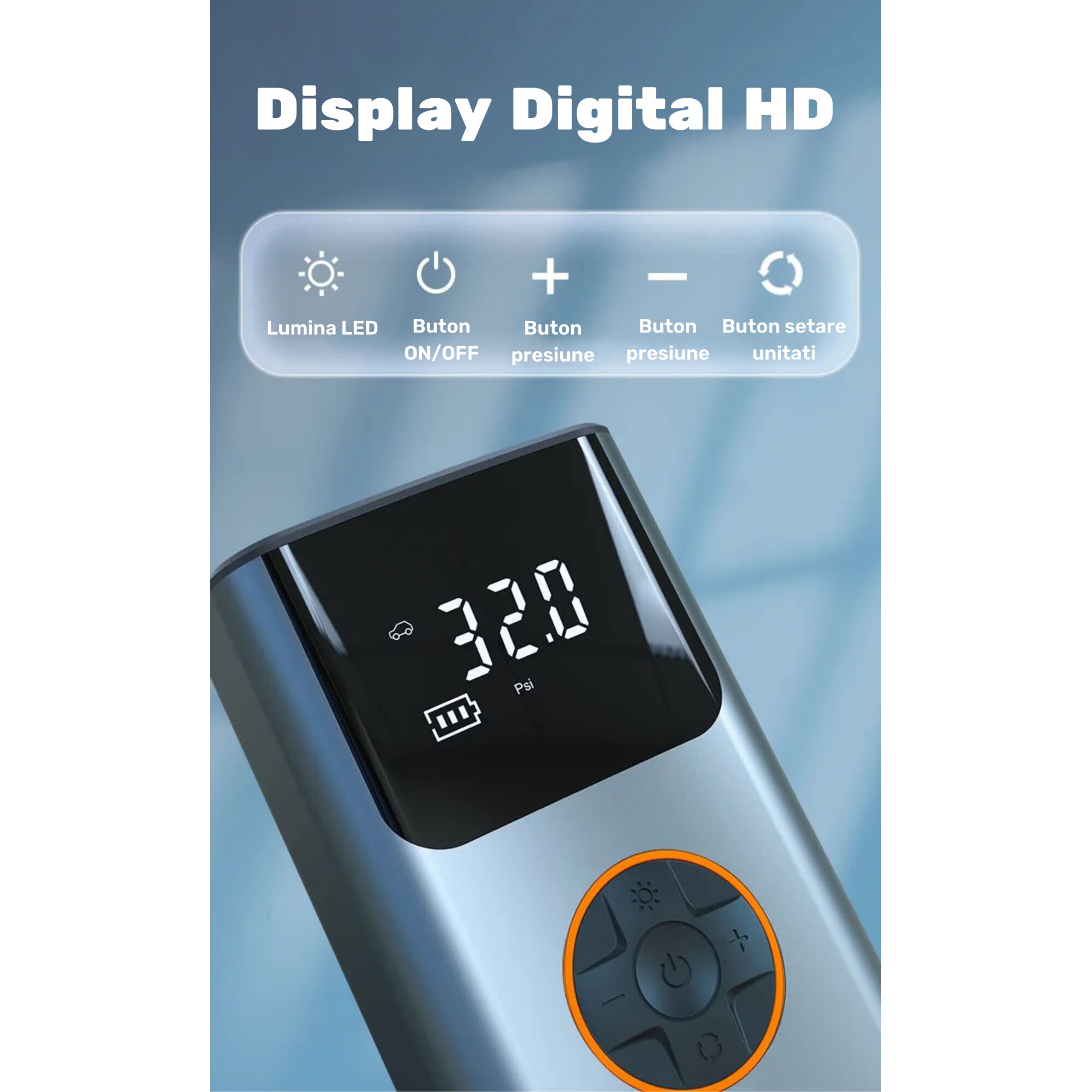 Pompa aer auto electrica wireless smart, Multifunctionala, LCD ...