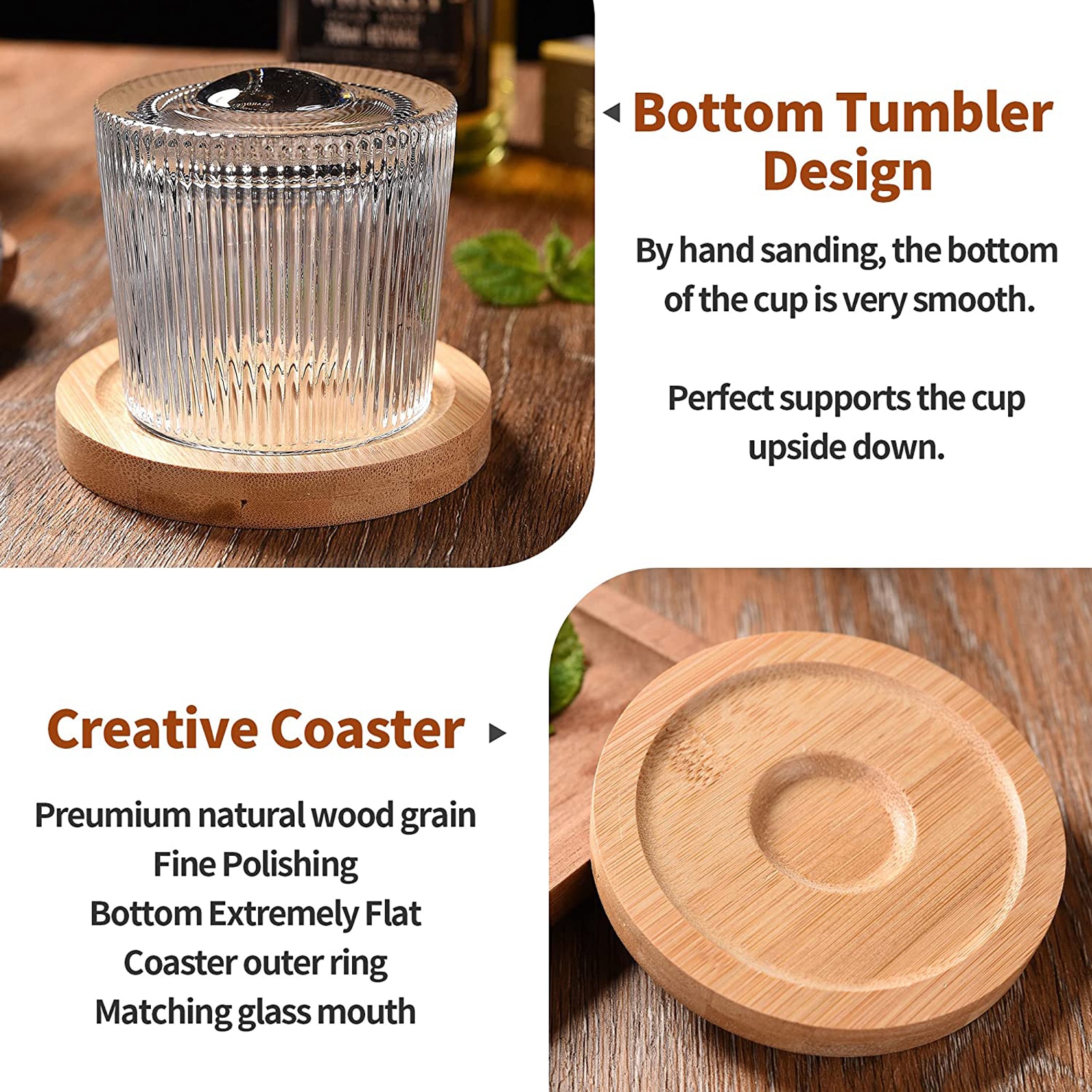 Set Pahar din Rotatie sticla, Zggzerg, Cu un coaster din bambus ...