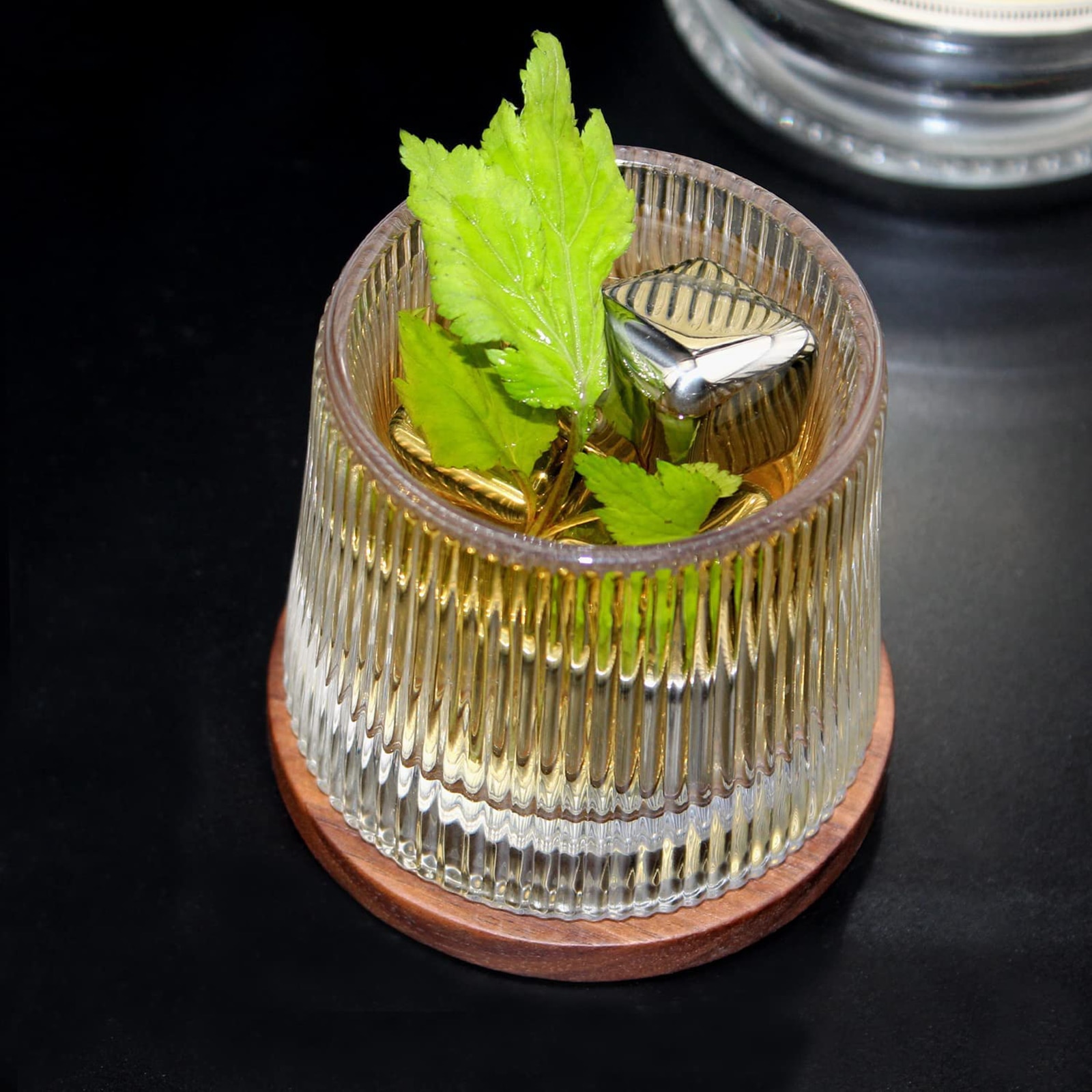 Стъклен комплект чаши Zggzerg, С бамбукова подложка, Въртене на 360°, Диаметър 8 x h7,5 см, 160 ...