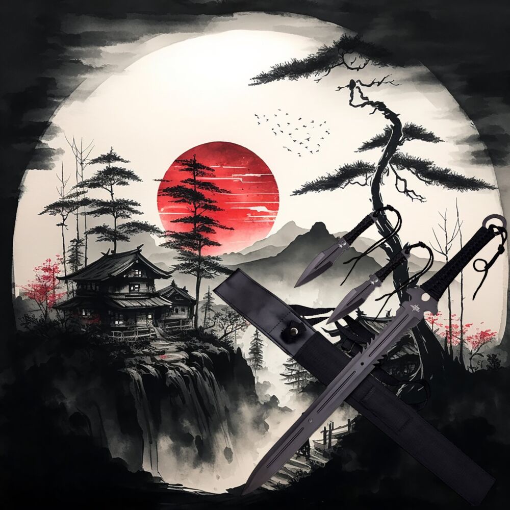 Set de Sabie de Antrenament Ninja cu Teaca, Cutite de Aruncat, Negru ...