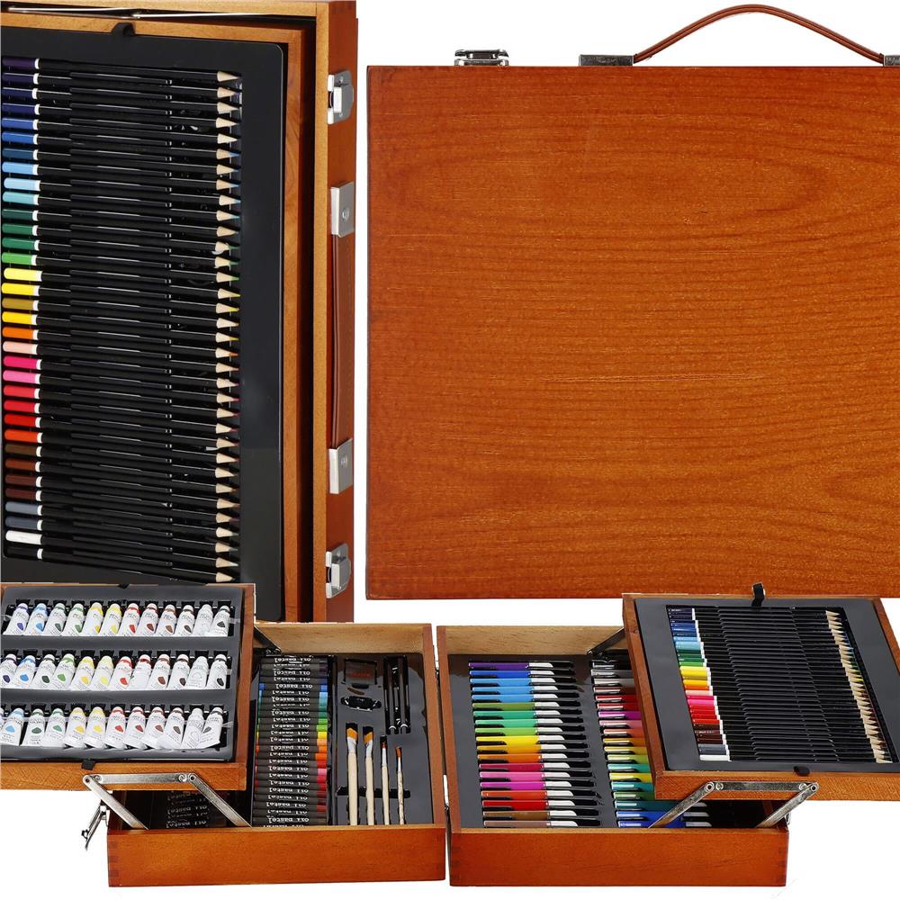 Set de pictura si desen pentru copii, 174 de piese, trusa lemn - eMAG.ro