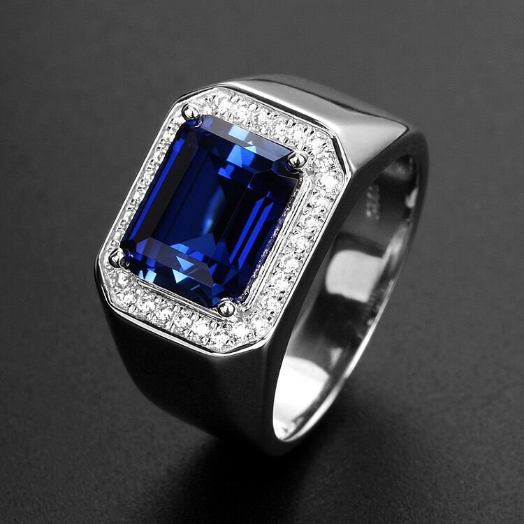 Inel pentru barbati, placat cu 18K, cristal de safir, deschidere ...