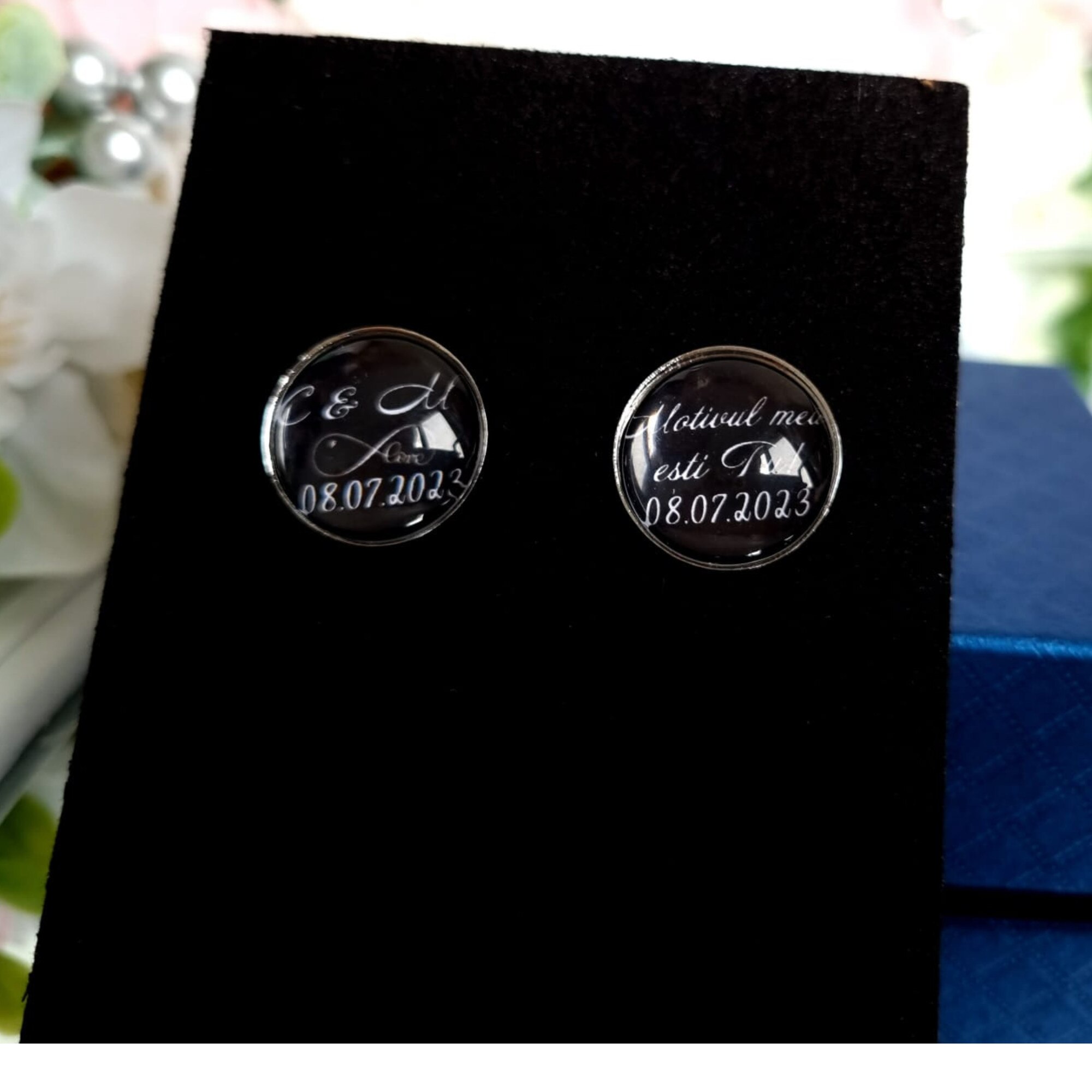 Set butoni pentru mire, argintiu inchis, 18 x 16 mm, A4 - eMAG.ro