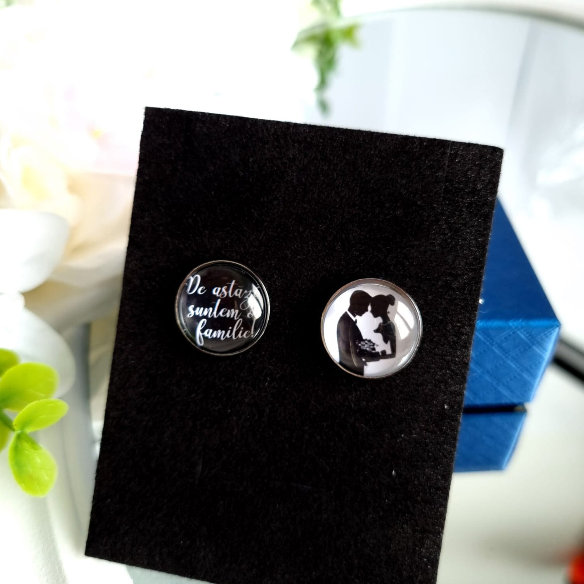 Set butoni, personalizati pentru mire, argintiu inchis, 18 x 16 mm, A3 ...