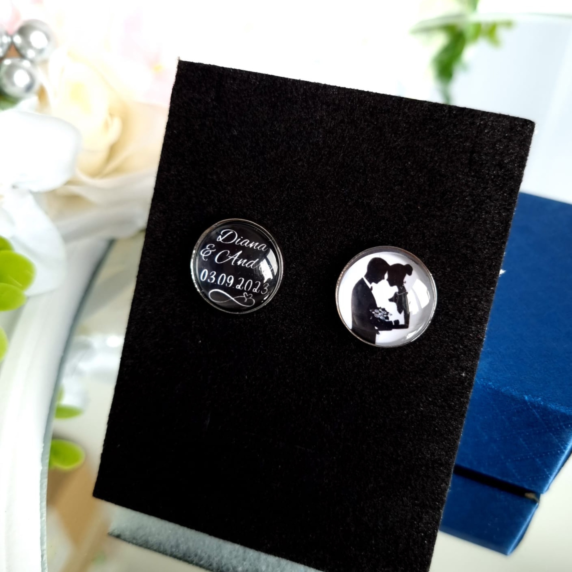 Set butoni pentru mire, argintiu inchis, 18 x 16 mm, A2 - eMAG.ro