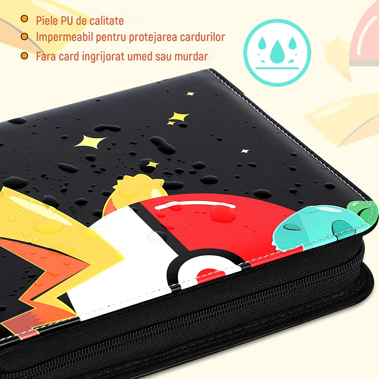Cutie depozitare pentru Cartonase Pokemon, 400 buzunare, cu fermoar ...