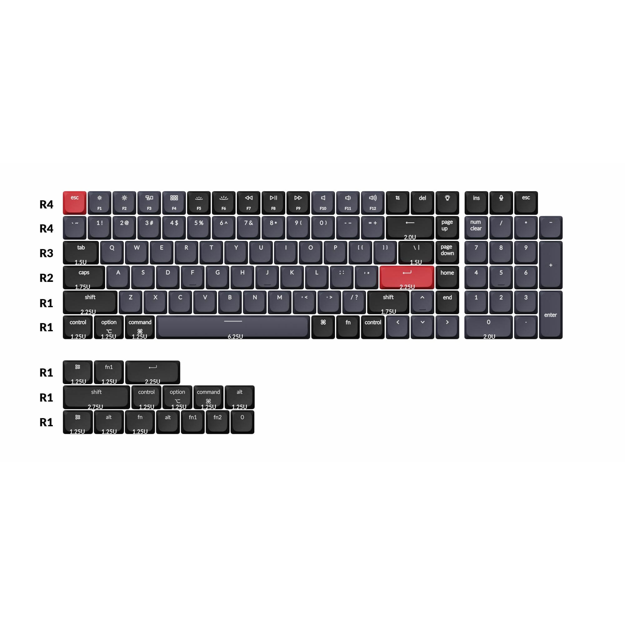 Kit butoane Keychron Low Profile ABS LSA Keycaps Black and Grey Full ...