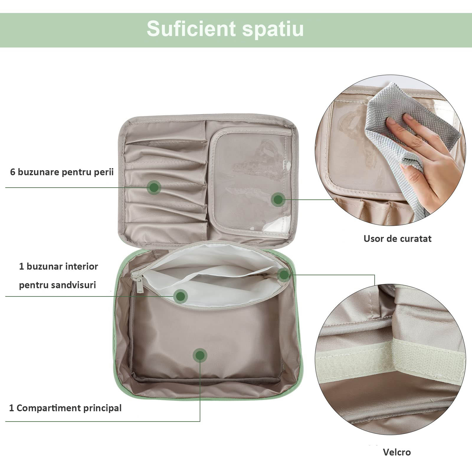 Pachet de 2 Geanta cosmetica, Strat dublu, 23×16.5×8cm, Verde - eMAG.ro