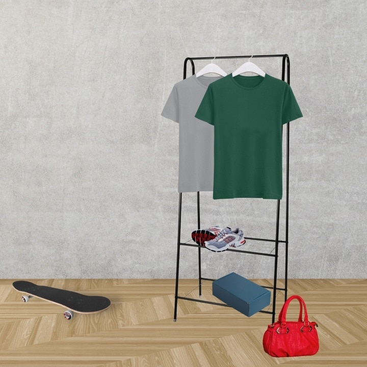 Cuier Stativ cu Rafturi pentru Pantofi si Haine, Fabricat din Metal ...