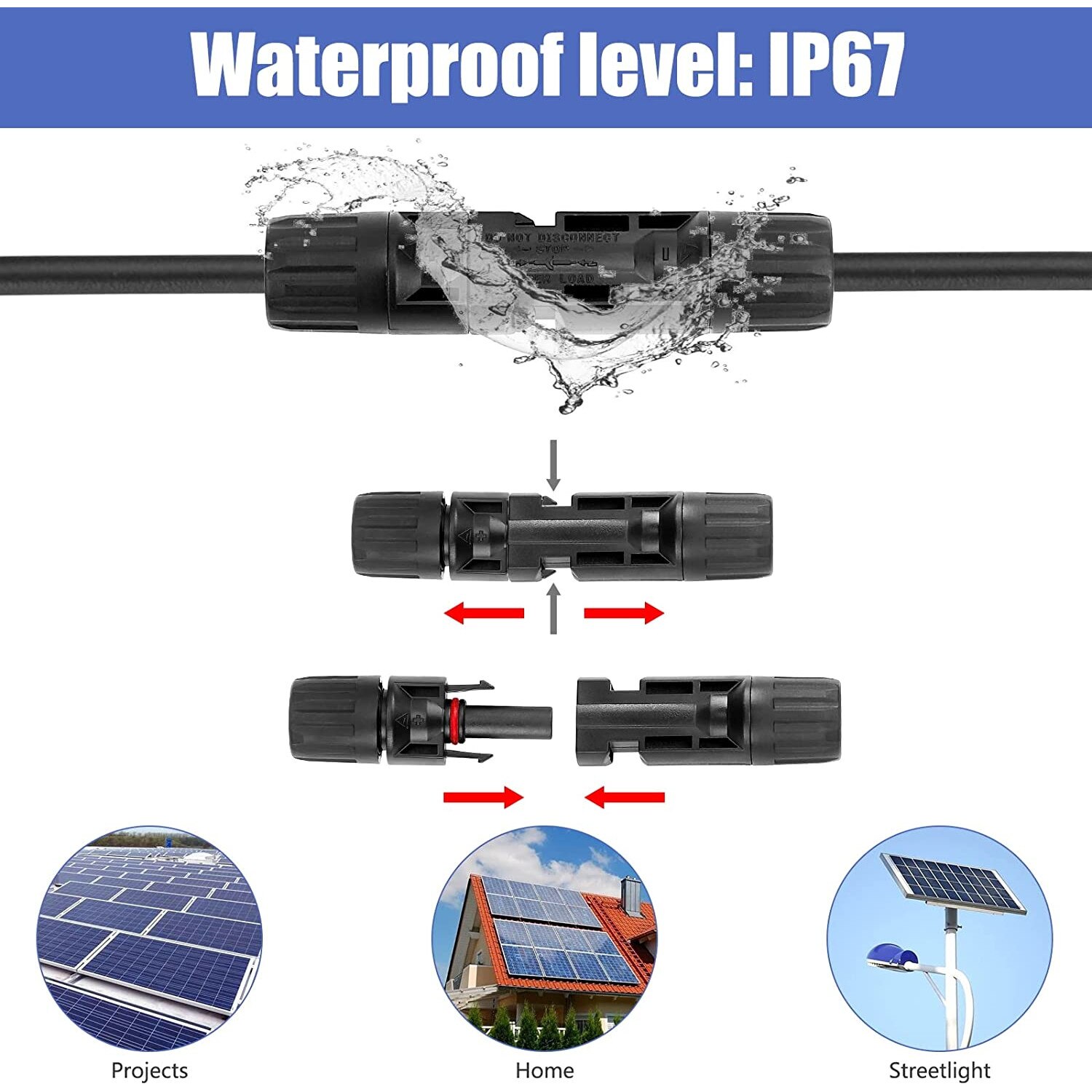 Set conectori si chei panou solar, Tata/mama, conector MC4, IP67, negru ...