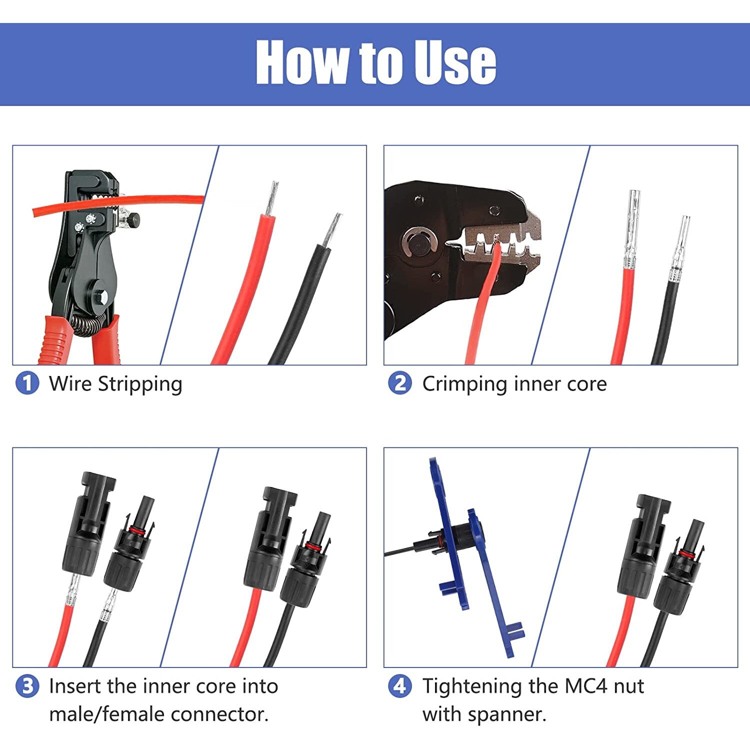Set conectori si chei panou solar, Tata/mama, conector MC4, IP67, negru ...