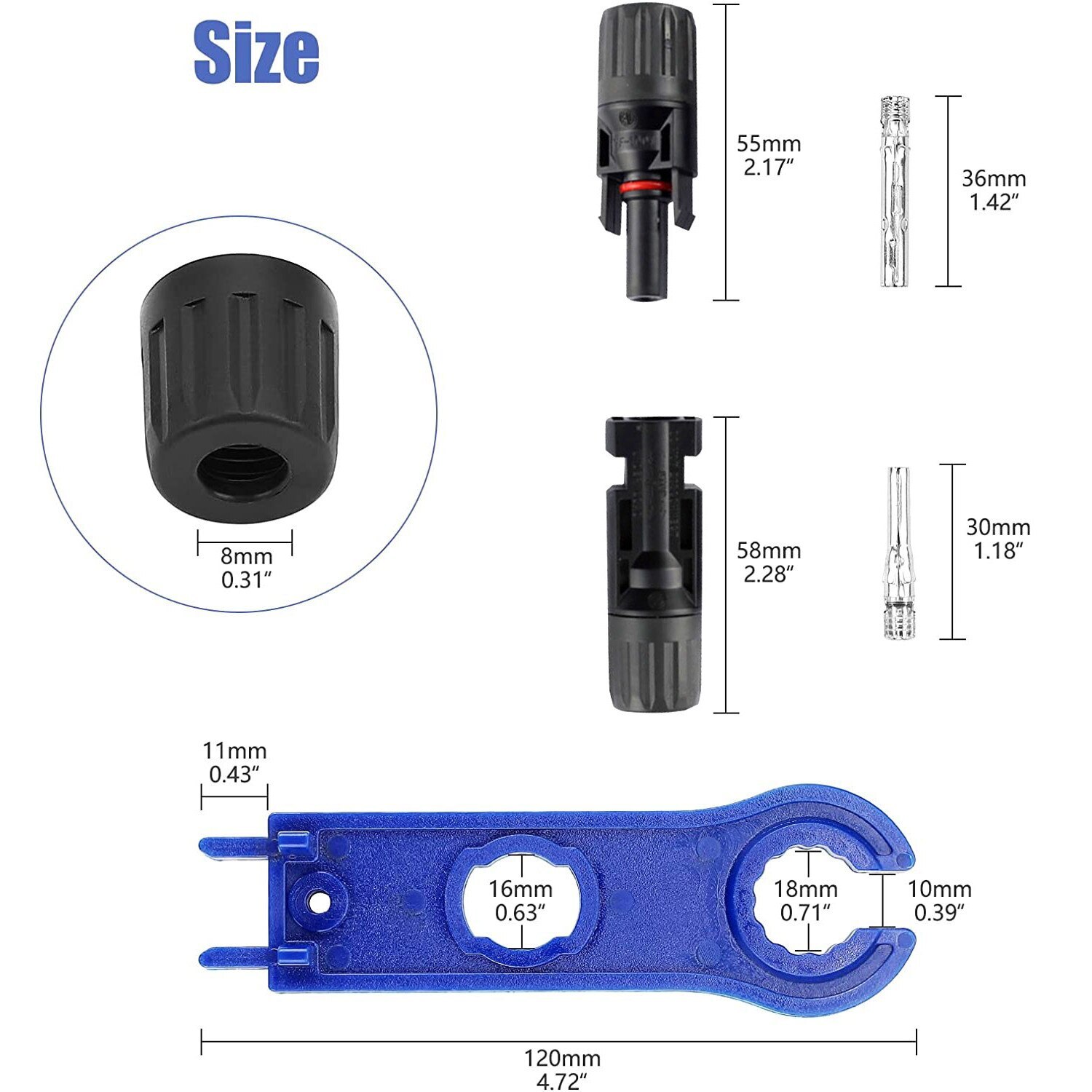 Set conectori si chei panou solar, Tata/mama, conector MC4, IP67, negru ...