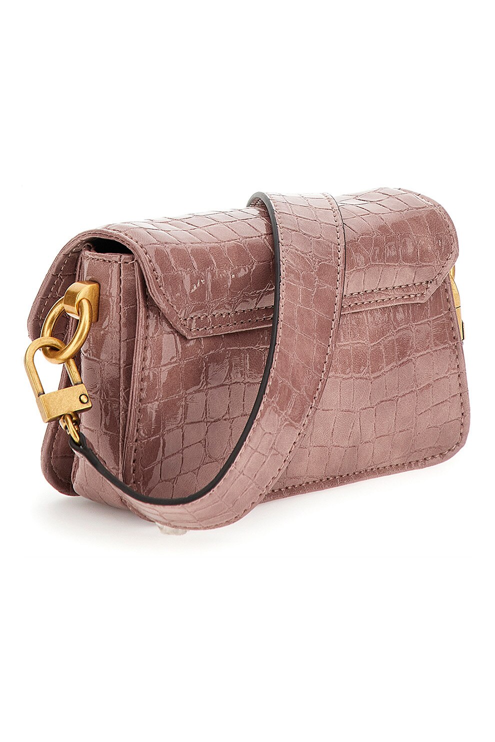 Guess, Geanta crossbody cu model piele de reptila Arja, Roz prafuit ...