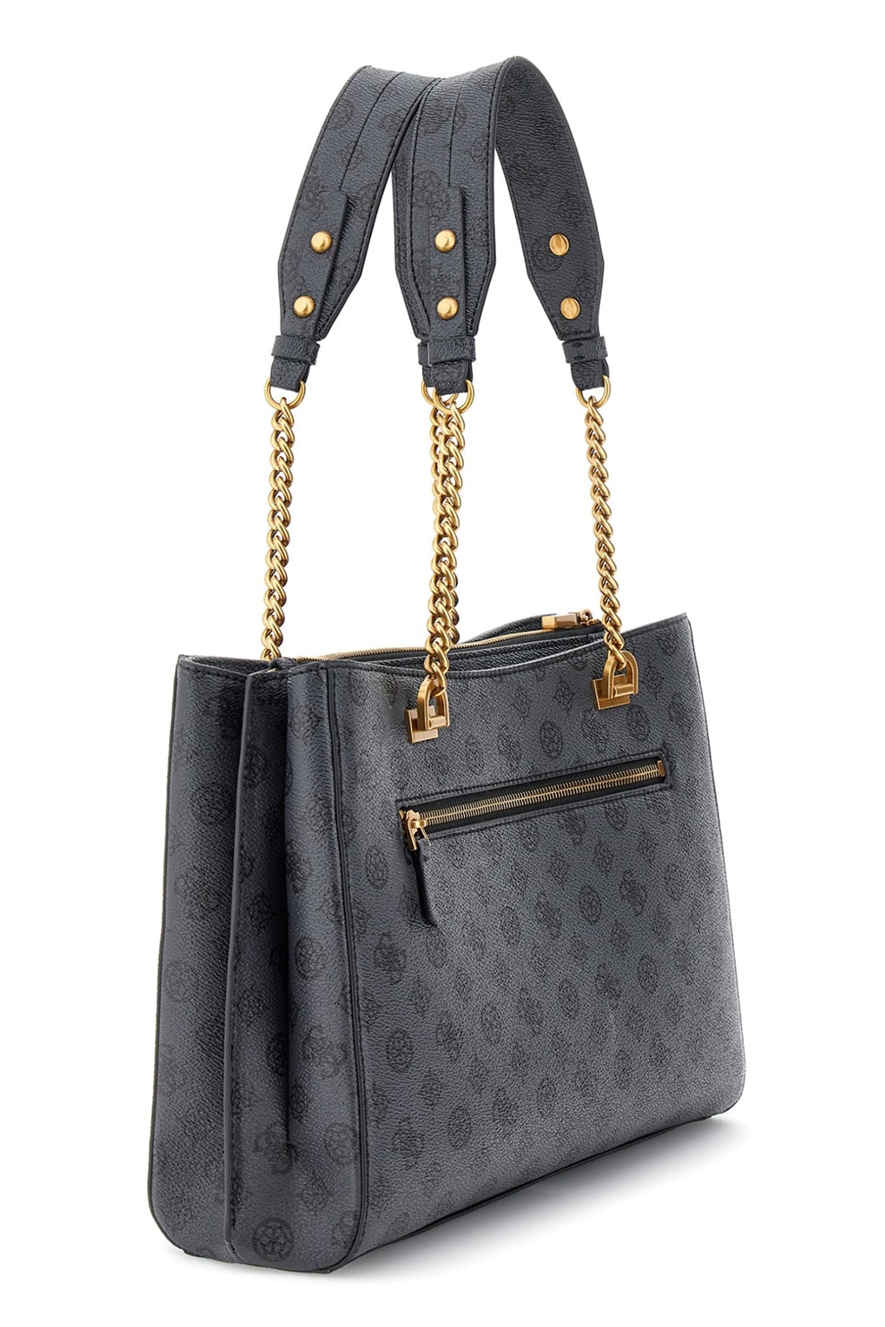 Guess, Geanta de umar cu barete din lant Flynna, Gri carbune - eMAG.ro