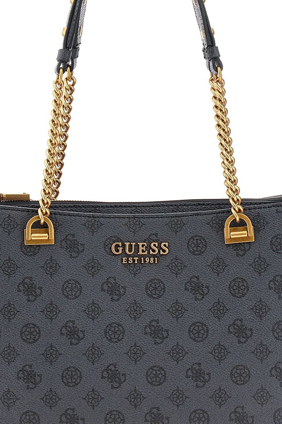 Guess, Geanta de umar cu barete din lant Flynna, Gri carbune - eMAG.ro