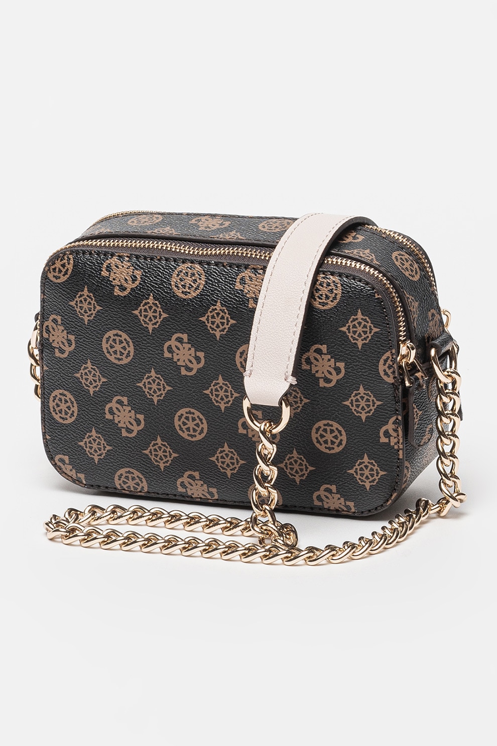 Guess, Geanta crossbody cu model monograma Noelle, Maro inchis, Bej ...