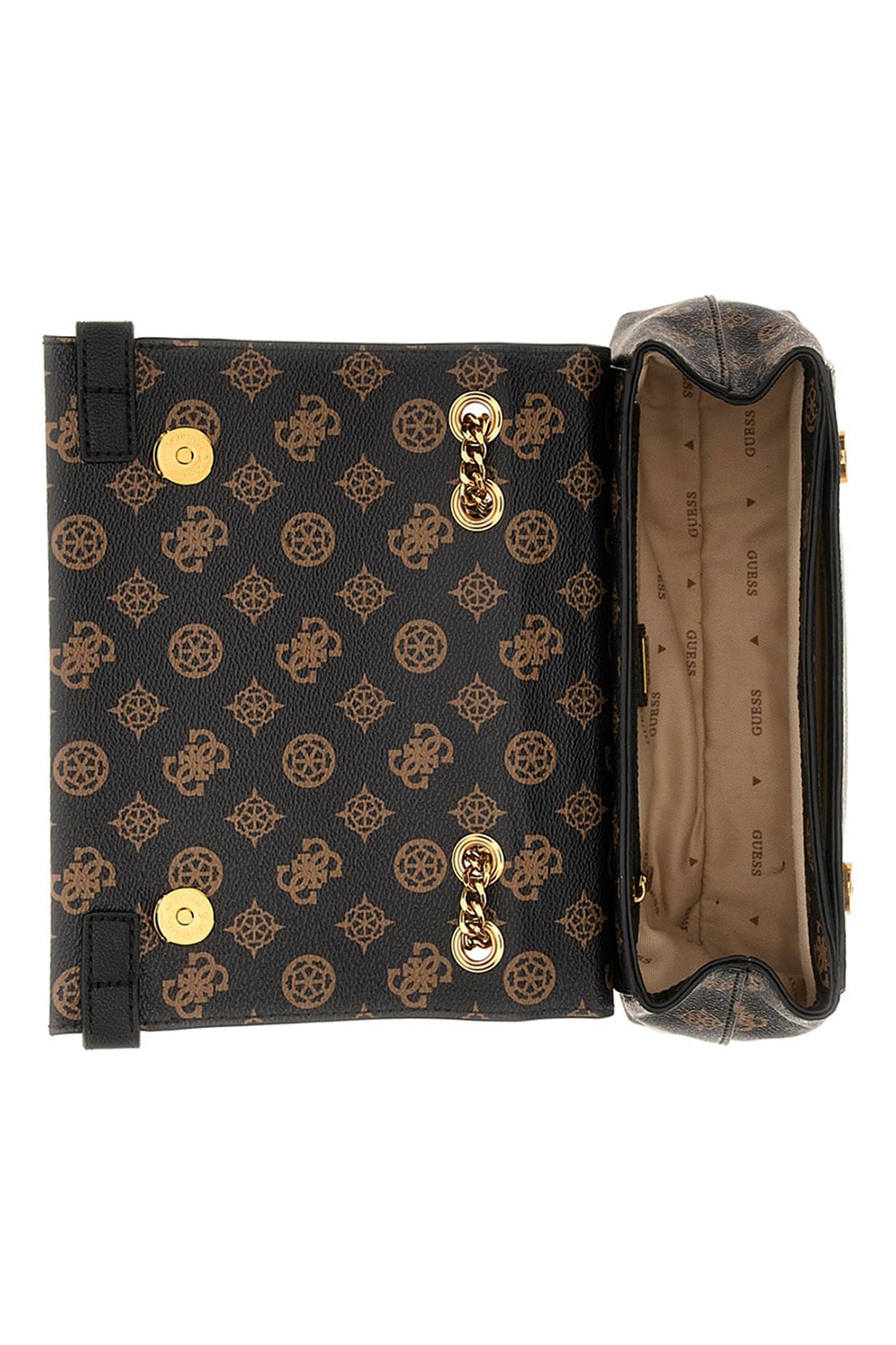 Guess, Geanta crossbody de piele ecologica Sestri, Negru, Ocru - eMAG.ro