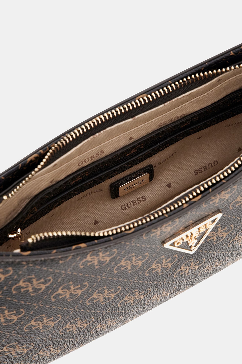 Guess, Geanta de piele ecologica cu bareta de umar si model logo Noelle ...