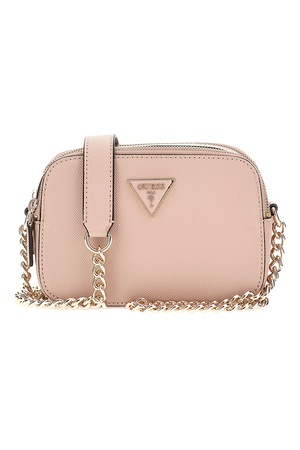 Guess, Geanta crossbody de piele saffiano sintetica Noelle, Roz pastel ...