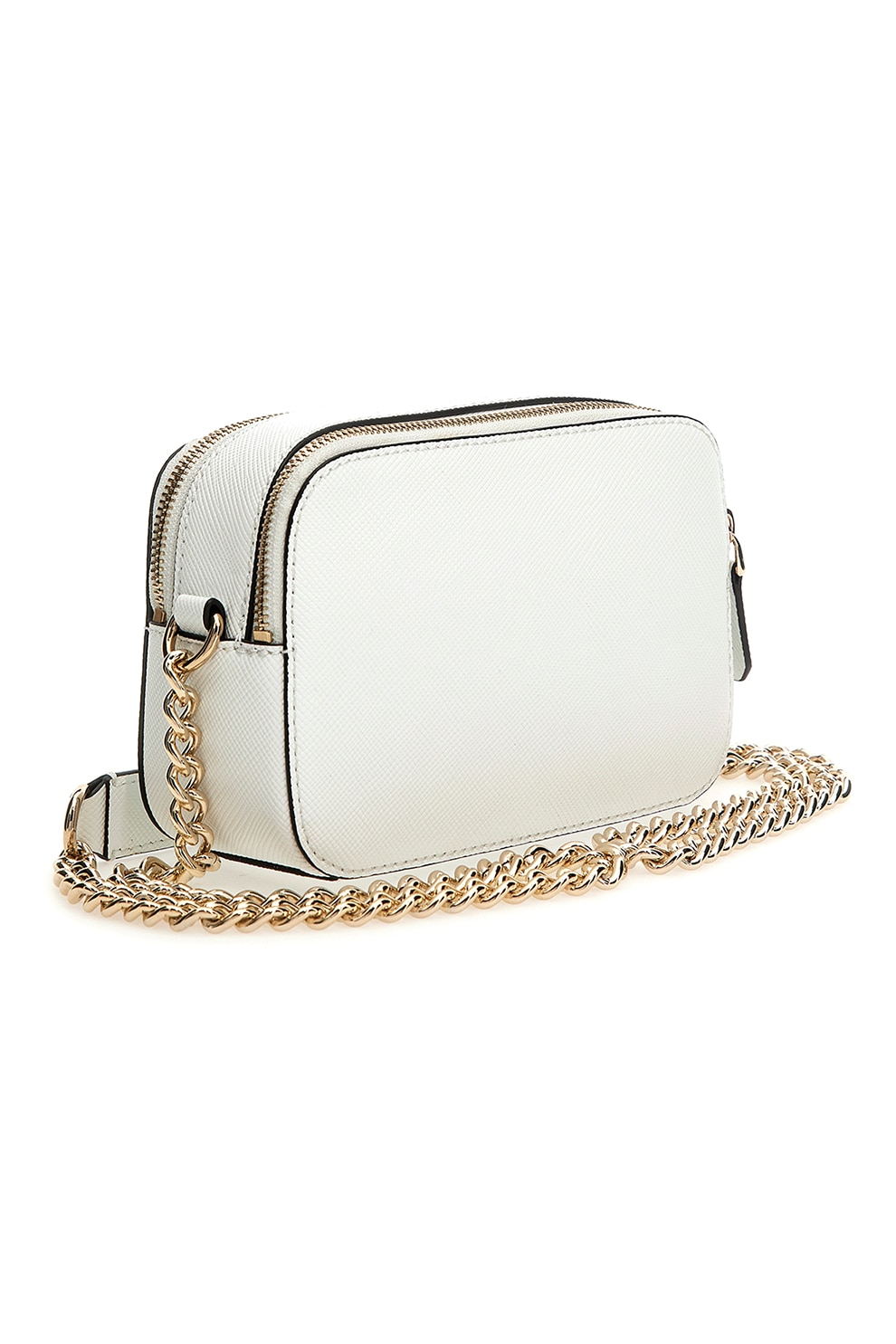 Guess, Geanta crossbody de piele saffiano sintetica Noelle, Alb murdar ...