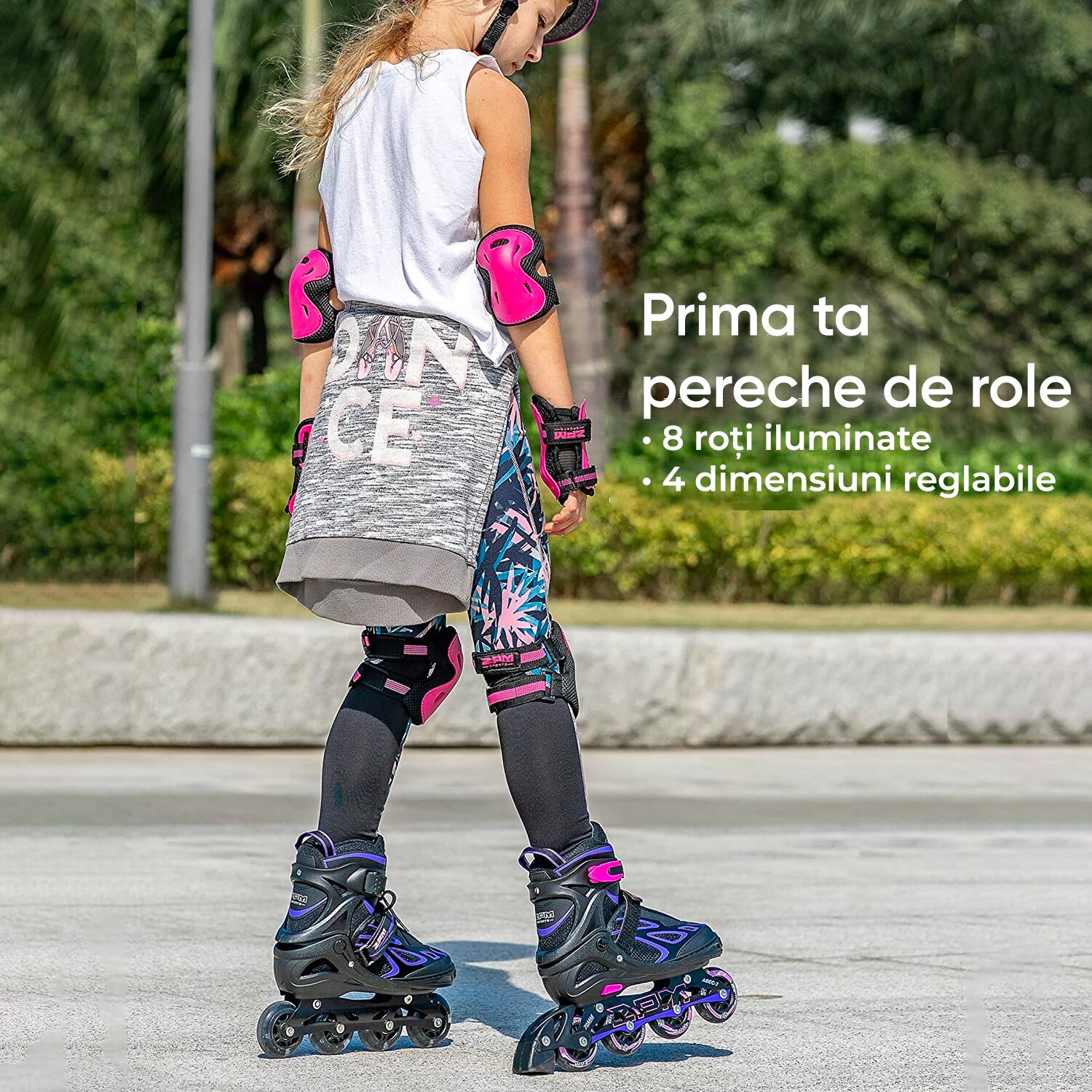 Role reglabile pentru copii si adulti, roti luminoase din silicon, 4 ...