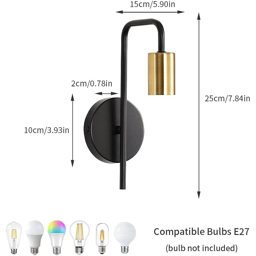 Set 2 aplice vintage, Comely, Metal, 25 x 15cm, E27, Auriu/Negru - eMAG.ro