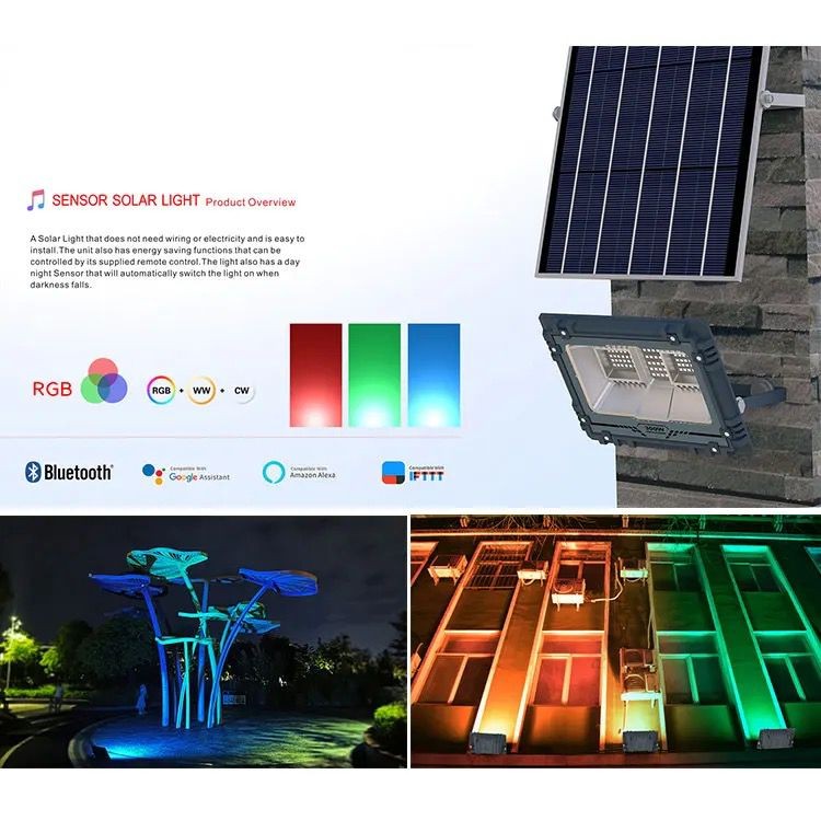 RGB led соларен прожектор, С високоговорител и управление с приложение ...