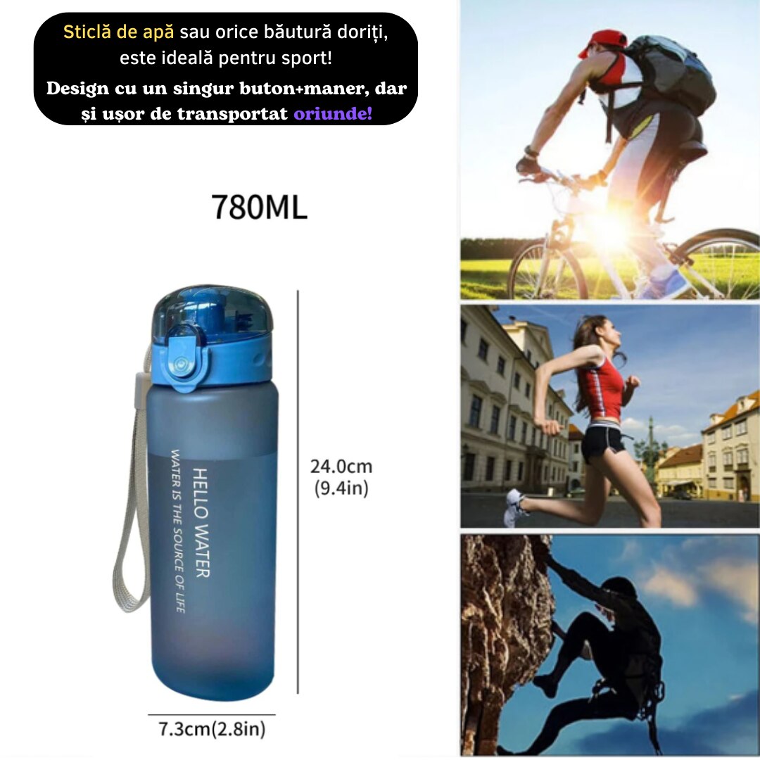 Sticla portabila apa, Plastic, Deschidere automata, 780ml, 7.3x24 cm, albastra - eMAG.ro