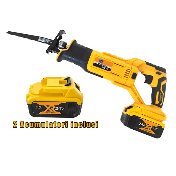 Fierastrau cu acumulator tip sabie, 2 acumulatori, 4 panze incluse in pachet, 24 V 5 Ah - eMAG.ro