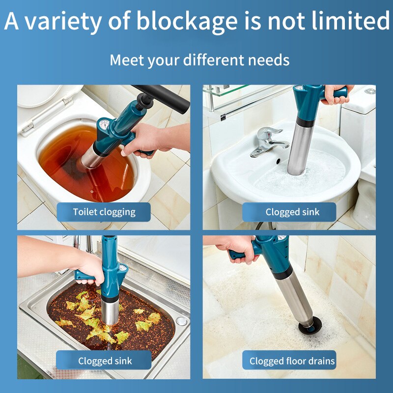 Pompa cu aer comprimat pentru desfundat, WALALLA, 5 fitinguri, Plastic ...