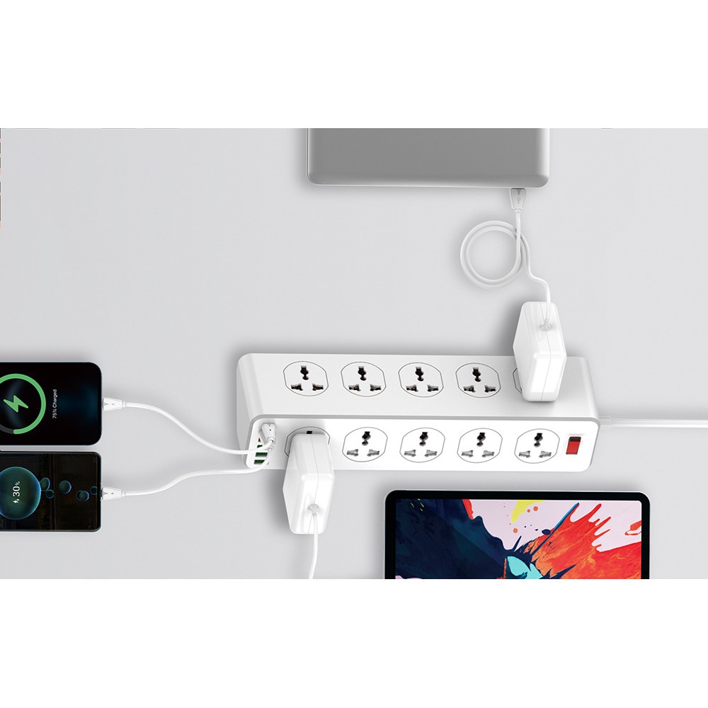 Prelungitor cu priza multipla 10 intrari AC, 5x USB, 1x USB-C, 2500W ...