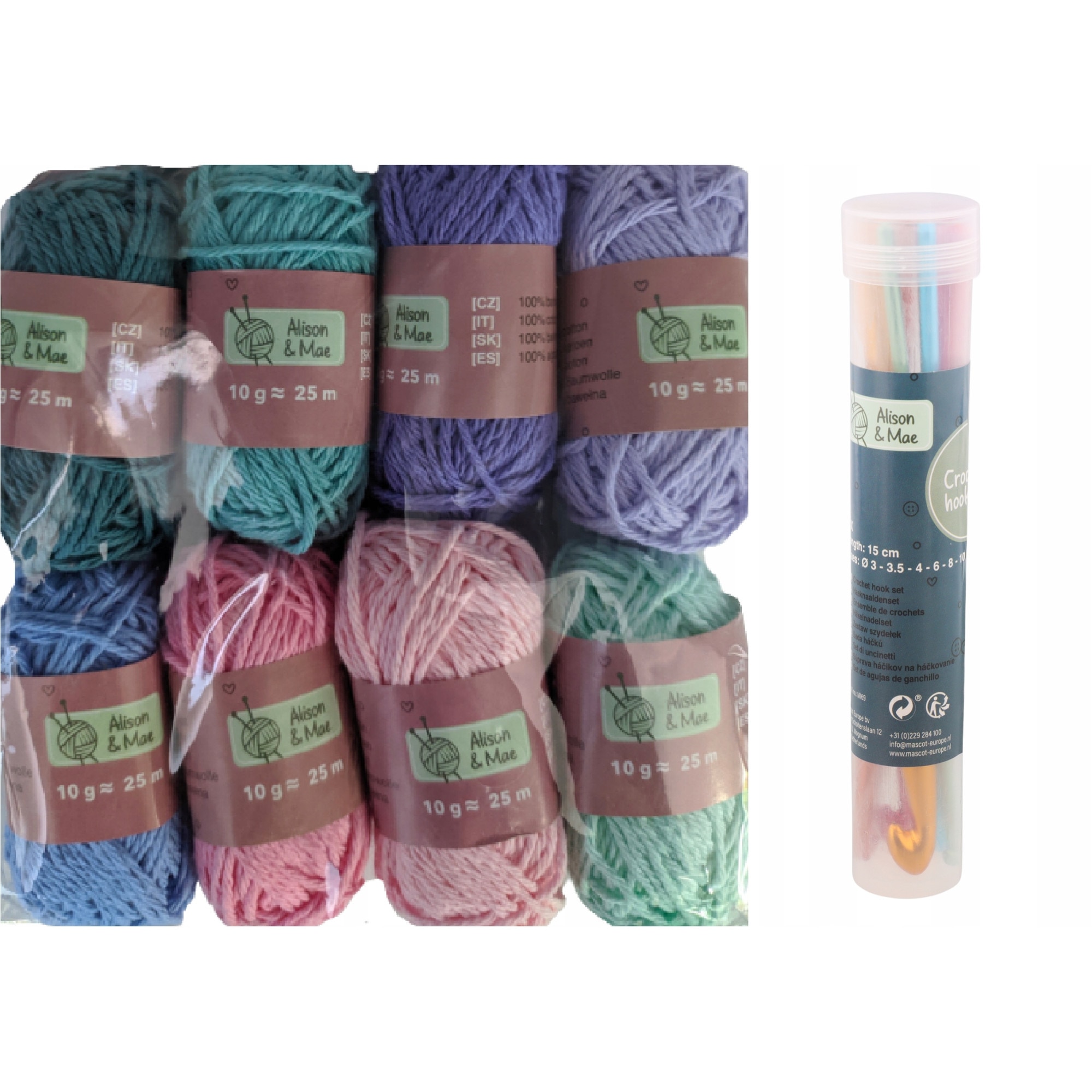 Set de crosetat, Alison & Mae, Bumbac, 8 ghemuri si 6 crosete ...