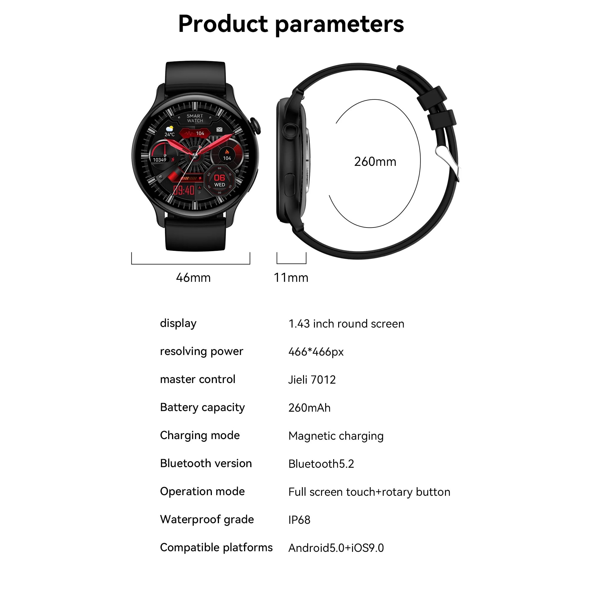 Smartwatch IdealStore, 1,43-инчов HD AMOLED екран, Bluetooth приемане ...