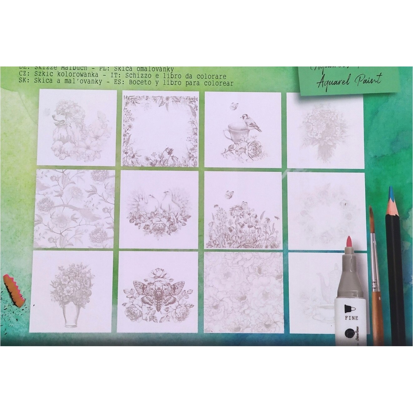 Carte de schite si colorat flori, DecoTime, 24 file, 250 g/m2, 20 x 20 ...