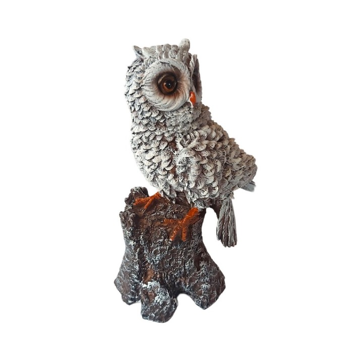Statueta decorativa, Bufnita pe trunchi de copac, Gri, 25 cm, MI16 ...