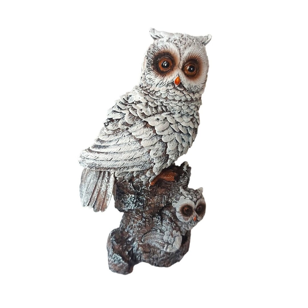 Statueta decorativa, Bufnite pe trunchi de copac, Gri, 24 cm, MI15 ...