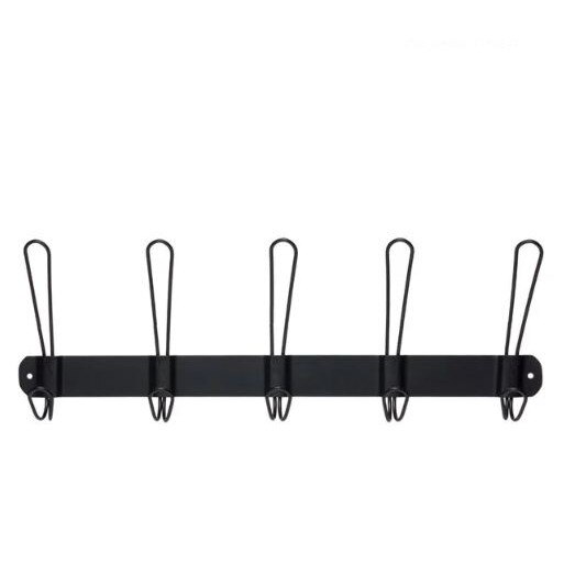 Cuier metalic, prindere pe perete, 5 agatatoare, negru, 45.5 x 5 x 18,5 ...