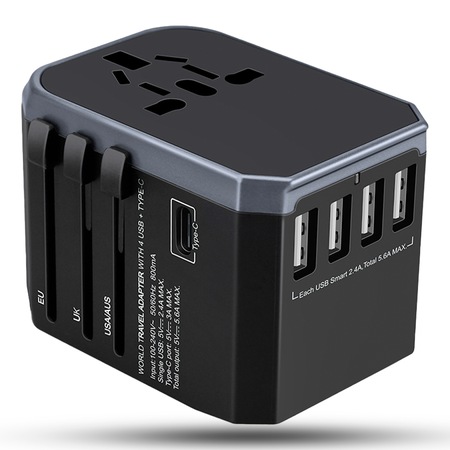 Adaptor incarcator universal priza de calatorie, 4 x USB, 1 x Type-C ...