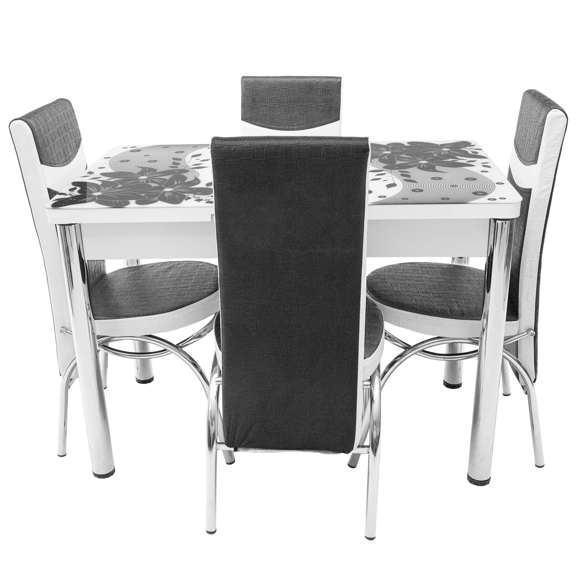 Set masa San Marino cu 4 scaune, DENVER, extensibila, model Flori negre ...