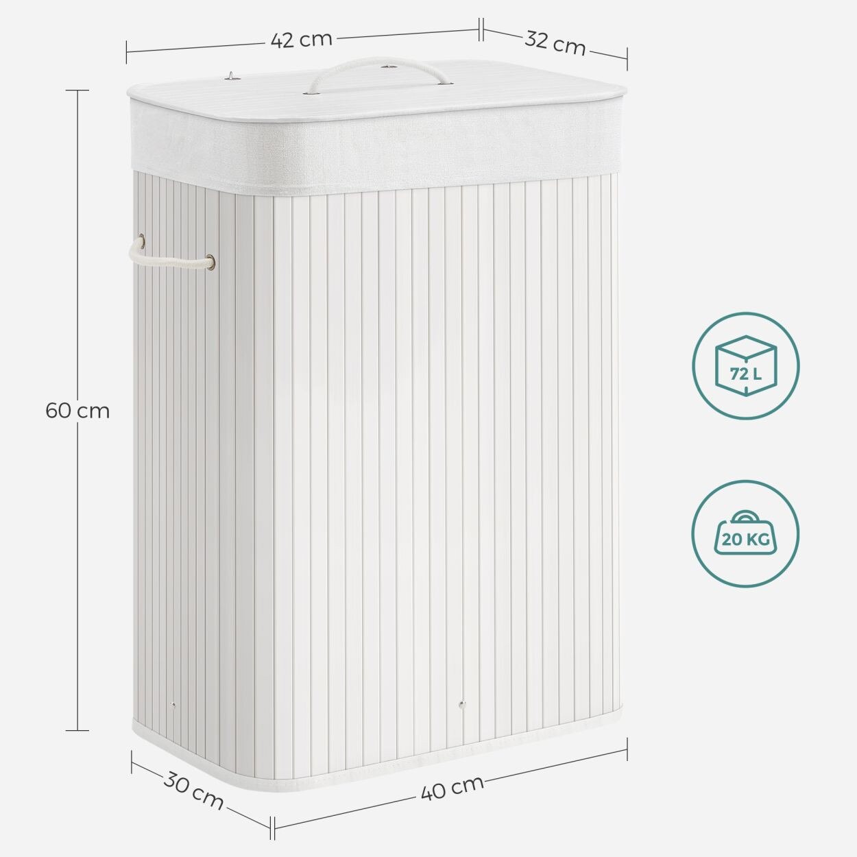 Cos de rufe, Songmics, Bambus, 72l, Alb - eMAG.ro