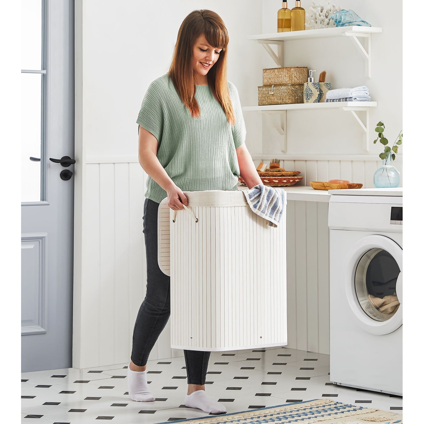 Cos de rufe, Songmics, Bambus, 72l, Alb - eMAG.ro