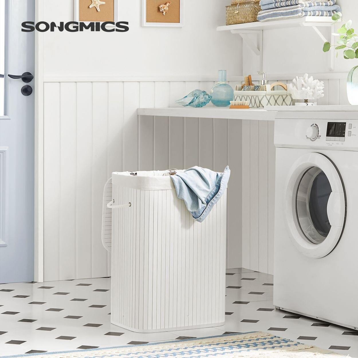 Cos de rufe, Songmics, Bambus, 72l, Alb - eMAG.ro