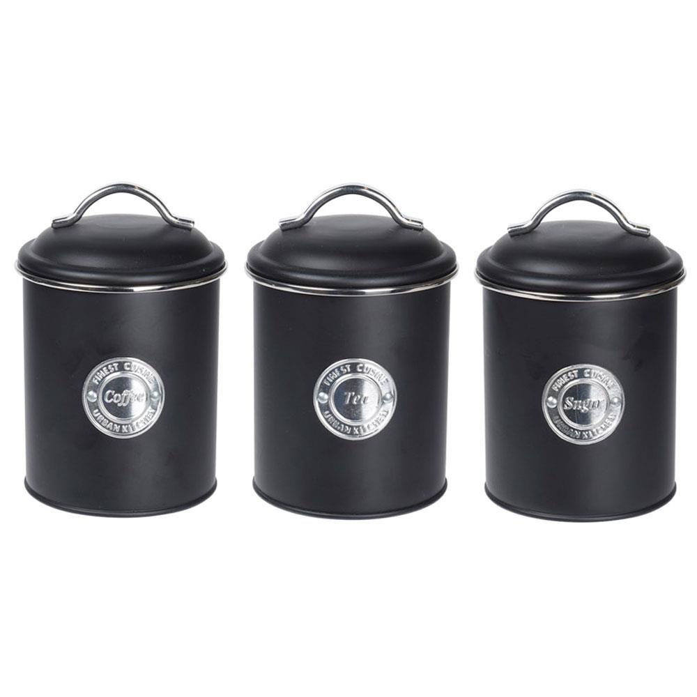 Set 3 recipiente pentru bucatarie, Metal, Negru/Argintiu - eMAG.ro