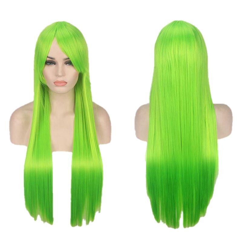 Peruca lunga cu breton din par natural, 80cm, Verde - eMAG.ro