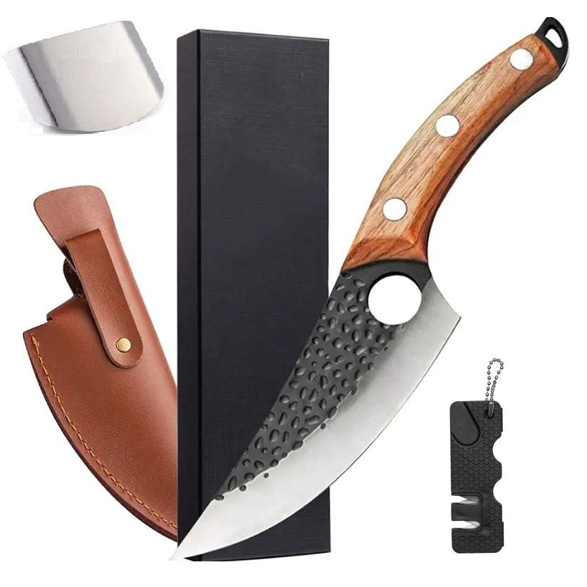 Set Cutit Profesional cu Maner din Lemn de Culoare Maro, Lama de 15cm ...